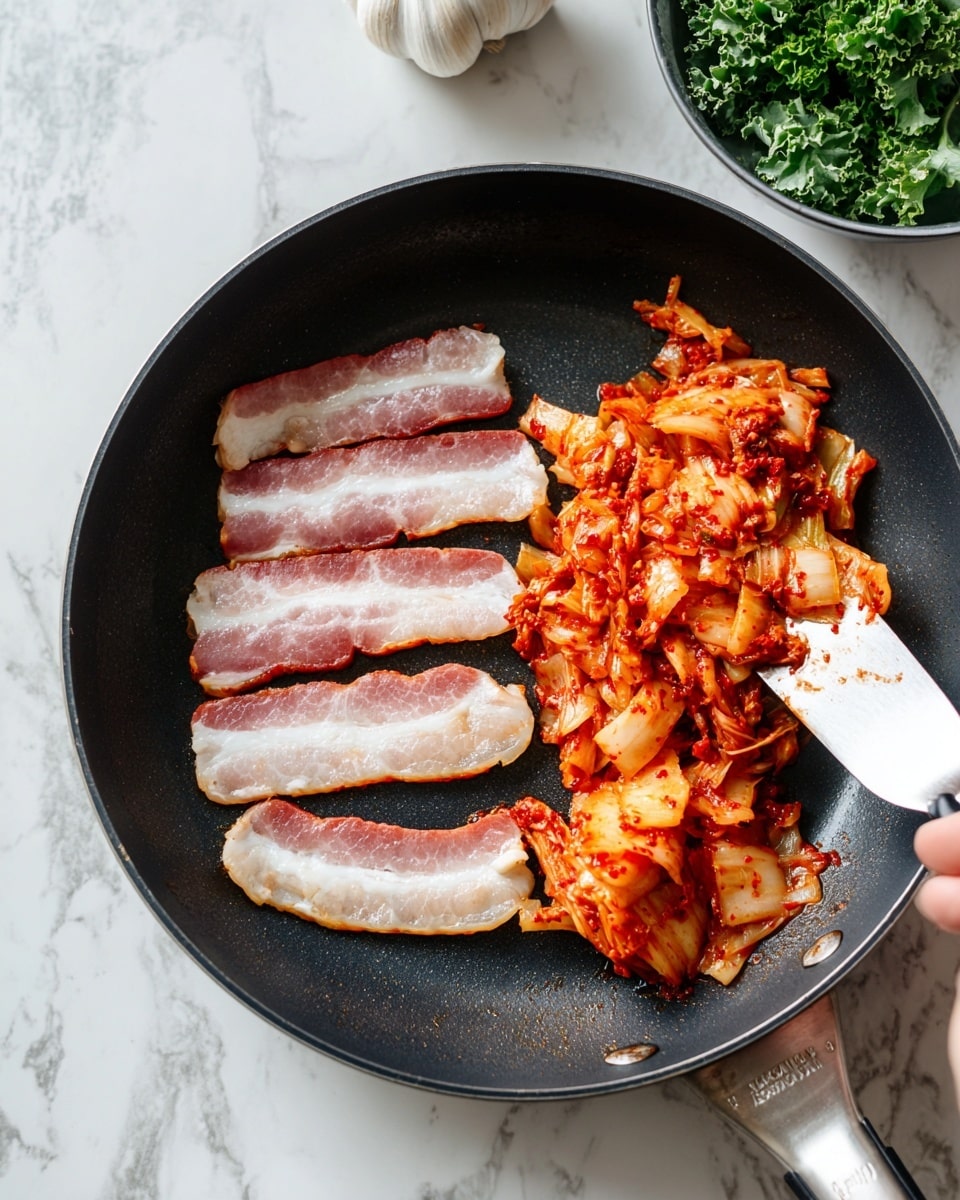 Kimchi Fried Rice with Bacon and Enoki Mushrooms - Flavorful & Quick